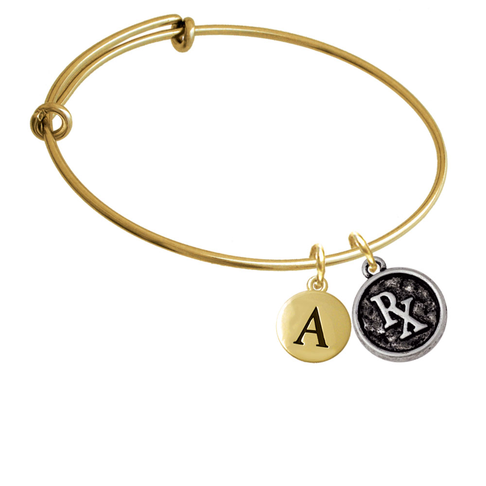 Medical Caduceus Seal - Rx Gold Tone Initial Charm Expandable Bangle ...